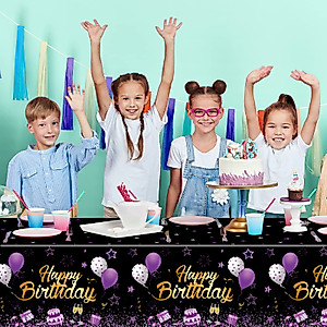 Breling 3 Pack Birthday Party Supplies Confetti Sprinkles Happy Birthday Tablecloths Starry Table Covers for Kids Adults Party Decorations, 54 x 108 Inches (Purple and Black)