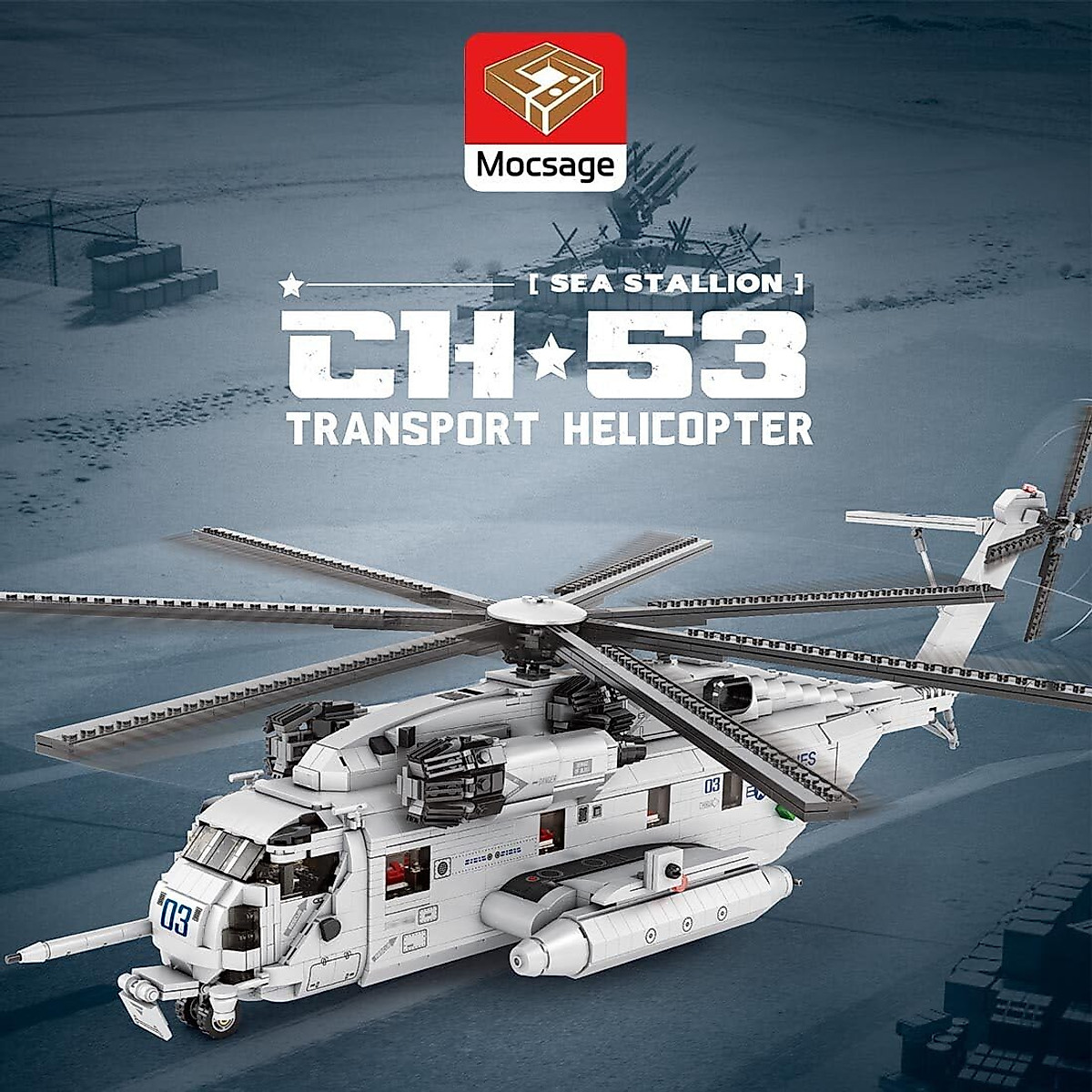 Mocsage Modern Military Helicopter Modular Building Blocks Set, 2192Pcs 1/35 for Sikorsky CH-53E Super Stallion Airplane Cosntruction Toys for MOC Lovers