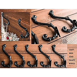 0-moyi 5 Packs Vintage Decorative Hooks Cast Iron Wall Wood Mounted Hooks Sturdy for Farmhouse Coats Bags Hats Towels(Screws Included)