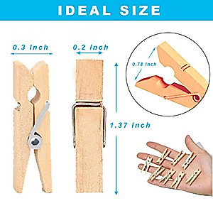 1.35 Inch Mini Clothes Pins for Photo【100 Pcs】 with 32 Feet Jute Twine，Mini Clothes Pins for Crafts,Wooden Small Clothes Pins for Pictures,Tiny Decorative Clothespins for Baby Shower(Natural Color)