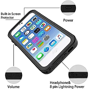 iPod Touch 7 Case Waterproof, DINGXIN IP68 Certified Waterproof Shockproof Dirtproof Snowproof Rugged Case for iPod Touch 7th Generation 2019 (Black)