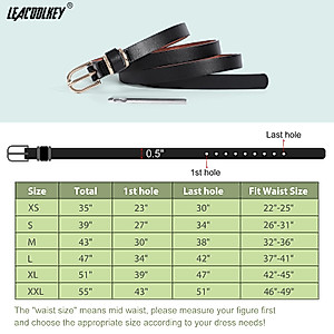 LEACOOLKEY 4 PACK Skinny Leather Belt for Women Dress Thin Waist Belt with Gold Buckle for Jeans