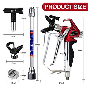 DUSICHIN Airless Paint Primer Spray Gun High Pressure 3600 PSI Reversible 517 Nozzle Tip Guard Swivel Joint with 10 inches Extension Pole for Titan Graco Airless Paint Sprayers Aftermarket DUS3600