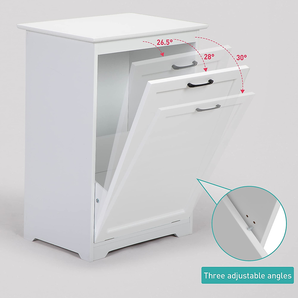 JAXPETY Tilt Out Trash Cabinet Kitchen Trash Can Holder Wood Laundry Hamper Recycling Trash Cabinet with Angle Adjustable Door, White (Single Door)