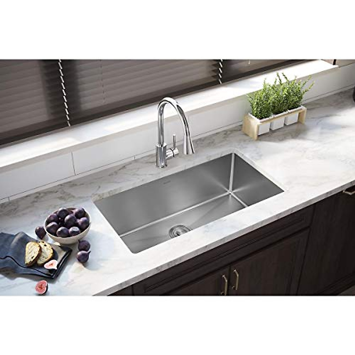 Elkay Crosstown EFRU311610T 33" - 10" Depth Single Bowl Undermount Stainless Steel Kitchen Sink, Polished Satin
