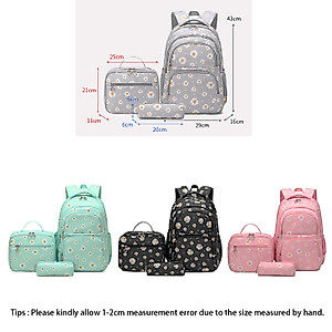 NIWEIYA 3-piece Daisy Backpack Print Girls Backpack Waterproof Children's Schoolbag Set Student Daily Lunch Bag (Green)