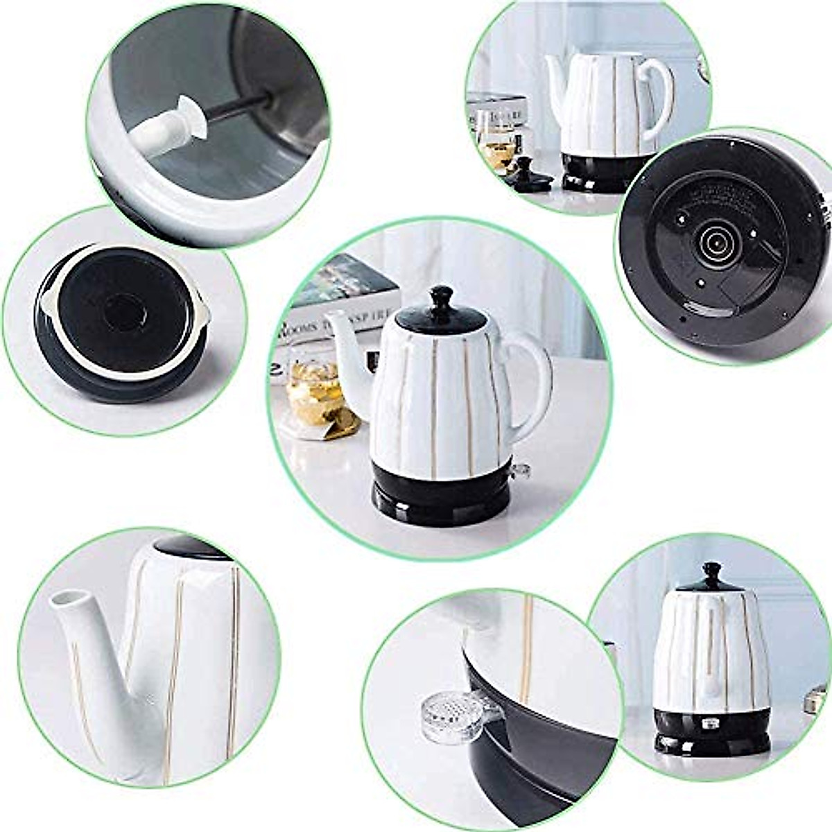 FairUo Kettles for Boiling Water 1.7L Retro Jug, Cooks Water Fast for Tea, Coffee, Soup, Removable Base, Ceramic Cordless Kettle Teapot