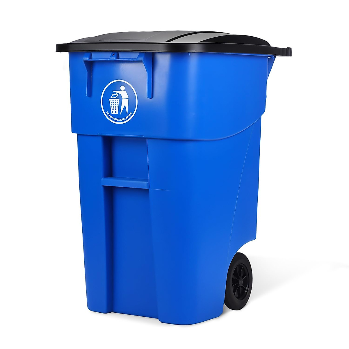 PLASTIC PRINCE 50-Gallon Recycle Rollout Trash Can with Lid, Commercial Heavy-Duty Whelled Outdoor Garbage Can, Blue