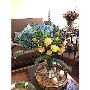 13.8 inch Rattan Tray, Round Wicker Tray with Cut-Out Handles, Woven Serving Tray for Dining / Coffee Table