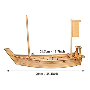 WINIAER Wooden Sushi Boat Serving Tray 35 Inch, Extra Large Sushi Plates Sushi Boat Sashimi Serving Platter for Restaurant or Catering Service