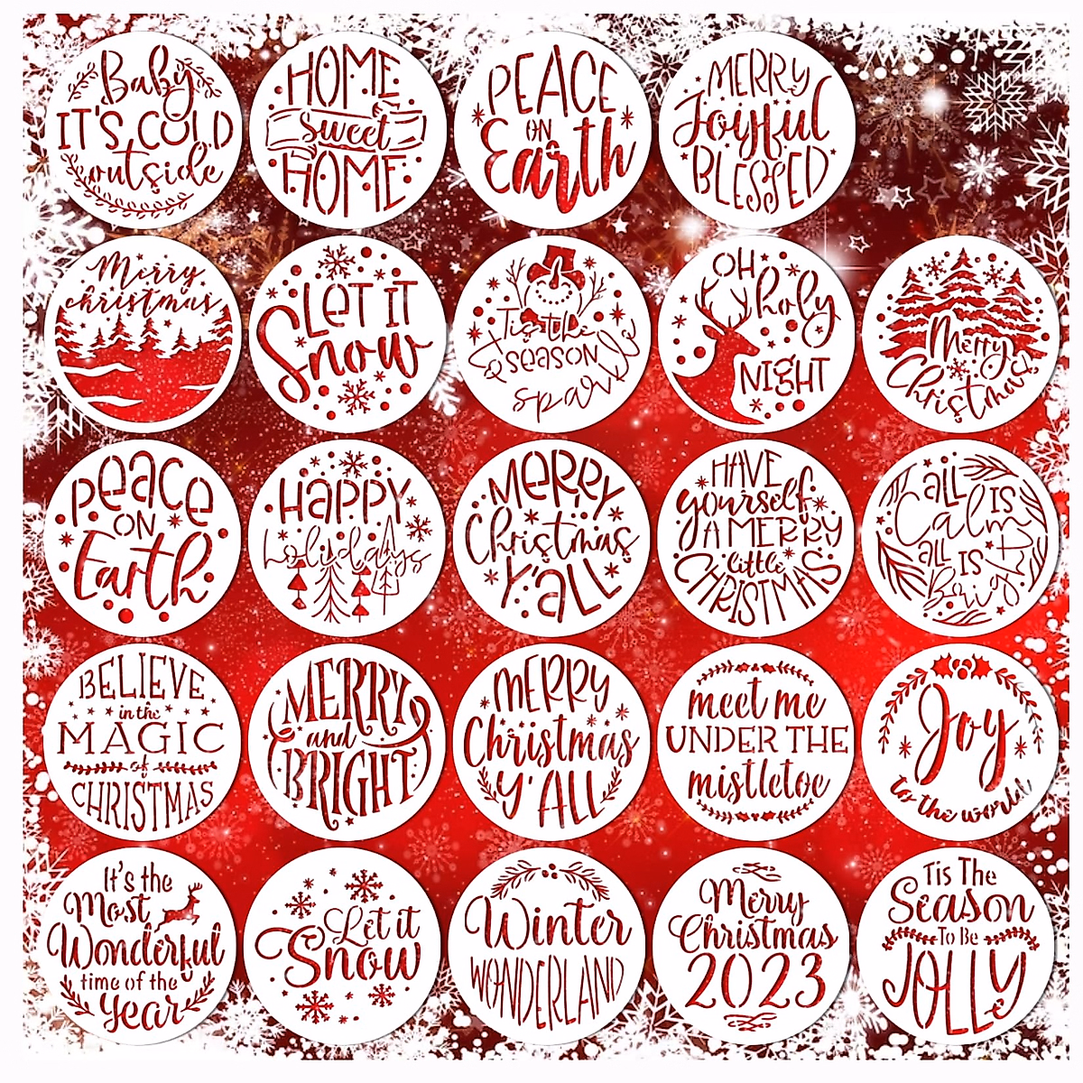 Christmas Stencils for Painting on Wood Small Cookie Christmas Tree Ornaments Mini Reusable Christmas Stencils for Kids Crafts Supplies Glass Home Party Decorations Supplies (24 Christmas 4inround)