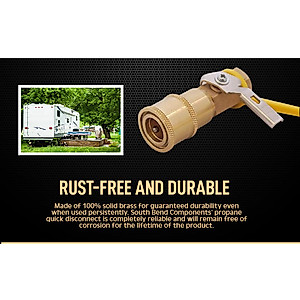 South Bend Components LP Gas Quick Connect Fitting, 100% Solid Brass – Propane Gas Quick Disconnect Adapter with On-Off Valve 1/4" Female NPT Thread for RV, Grill, BBQ, Pizza Oven, Patio Heater