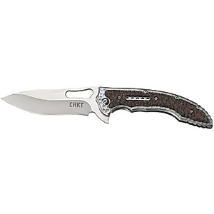 COLUMBIA RIVER KNIFE & TOOL Fossil Folding Pocket Knife: Stainless Steel Plain Edge EDC Folder with Frame Lock, Everyday Carry Folded Knife, with Satin Blade Finish 5470, Silver , brown, grey