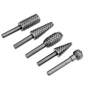 KangTeer Rotary Wood Rasp 5pcs Rotary File Set 1/4" Shank Wood Carving Rotary Burr Polishing Drill Bits(Gary)