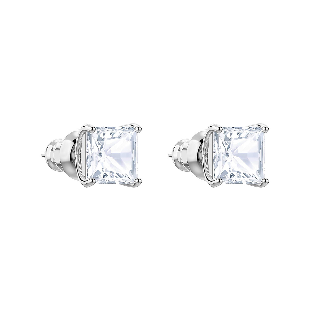 Swarovski Attract Square Stud Pierced Earrings with Clear Crystals on a Rhodium Plated Setting with Butterfly Back Closure