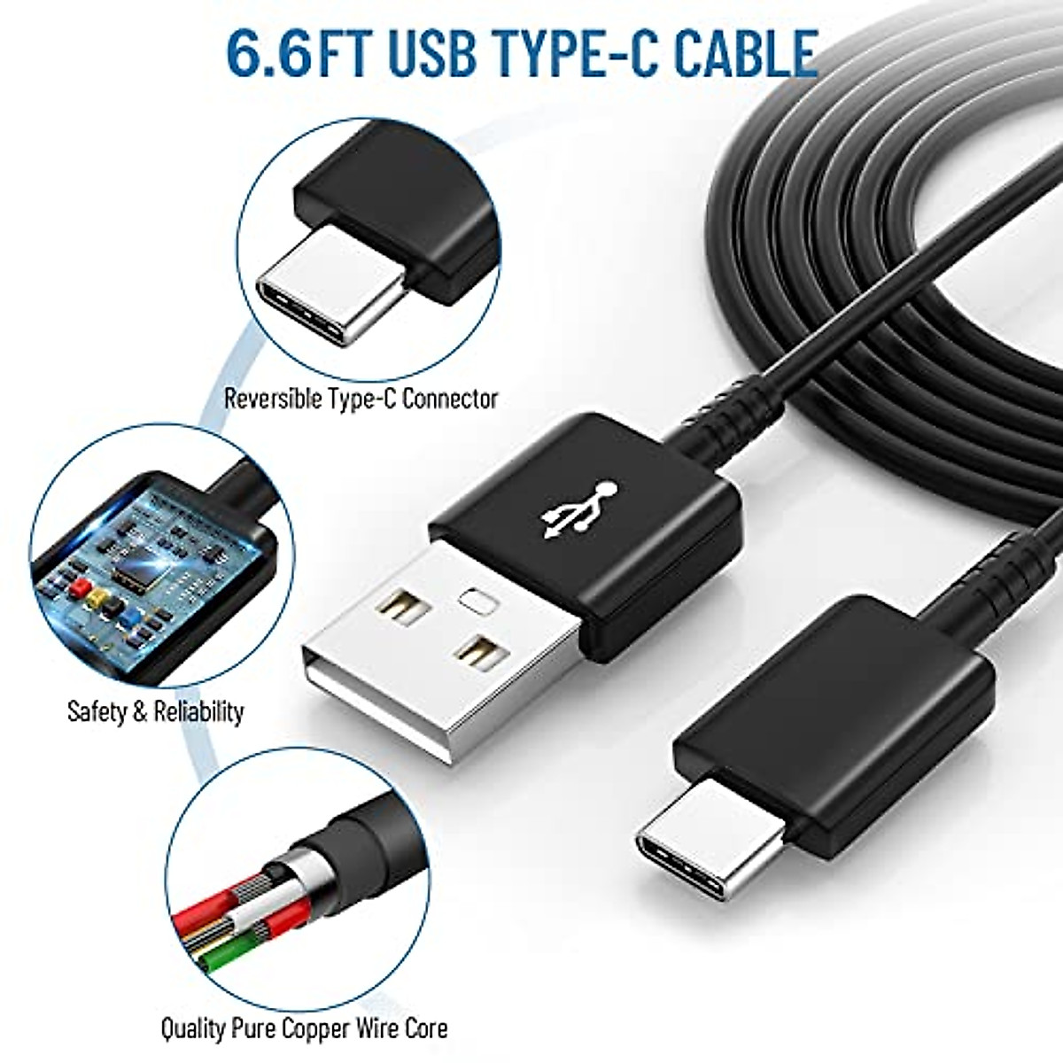 Phone Charger Android,Samsung Charger Fast Charging Type C with USB C Charger Cable 6.6Ft for Samsung Galaxy S23/S22/S21/S20/S10/S10 Plus/S10E/S9/S8/S21Ultra/S22+/S22 Ultra/Note 8/9/10/20,2 Pack