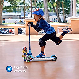 Paw Patrol Chase Kick Scooter for Kids, Self-Balancing 3 Wheeled Light Up Scooter with Extra Wide Anti-Slip Deck, Rear Brake, Lean to Steer, Lightweight Design, for Kids 3 and up, 75 LB Limit