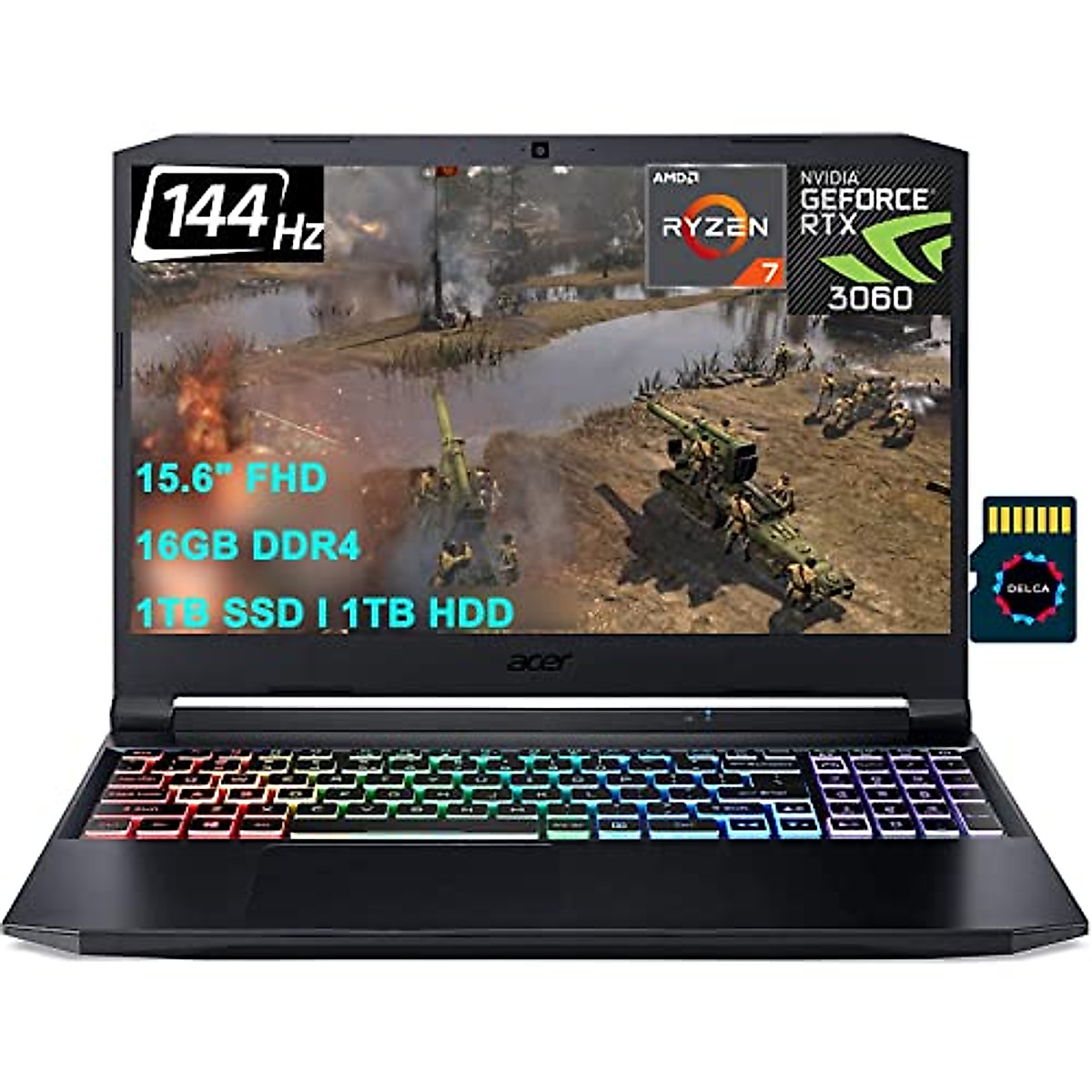 Acer Nitro 5 Gaming Laptop I 15.6" Full HD IPS 144Hz ComfyView I AMD 8-core Ryzen 7 5800H (>i9-10885H) I 16GB DDR4 1TB SSD + 1TB HDD I GeForce RTX 3060 6GB I Backlit Win10 + 32GB MicroSD Card
