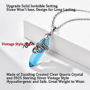 Bestyle Sterling Silver Snake Wrap Created Hexagonal Aquamarine Crystal Necklaces March Birthstone Blue Crystal Pendant Necklace for Spiritual Energy Healing,Inspirational Gift