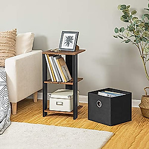 HOOBRO Bedside Table with Pull-Out Collapsible Storage Box, Retro Small Nightstand for Small Space, Living Room, Bedroom, Stable and Sturdy, Rustic Brown and Black BF35BZ01