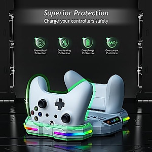 Cooling Stand with Controller Charging Station for Xbox Series S, ZAONOOL Dual Charger Dock & Cooling Fan for Console Accessories with 13 RGB LED Light, 2*Rechargeable Battery, Headset Hook & USB Port