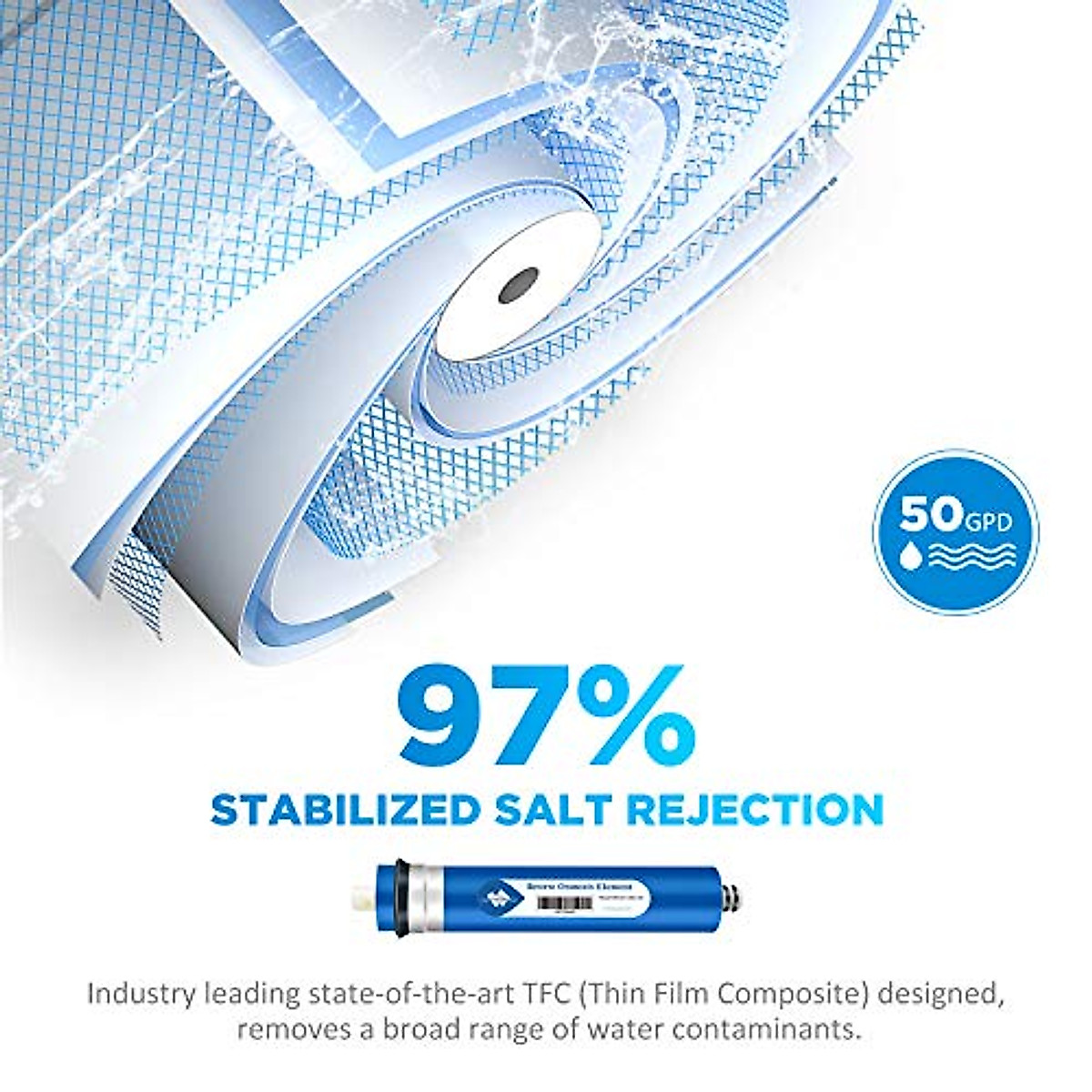 Membrane Solutions Reverse Osmosis Membrane 50 GPD 11.75"x1.75" RO Membrane Water Filter Replacement Fits Under Sink RO Drinking Water Purifier System 1-Pack