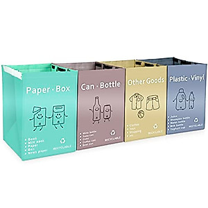 JIALAI HOME Recycling Waste Bin Bags, Recycle Bin, Trash Sorting Bins Organizer Baskets 36 Gallon for Kitchen Home, Reusable Waterproof Compartment Container, Pack of 4 Bags