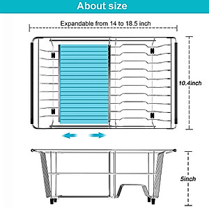 iPEGTOP Expandable Over Sink Dish Drying Rack, Multifunctional Adjustable (14"-18.5") Dish Drainer Organizer Shelf Rustproof Stainless with Grey Utensil Holder for Kitchen Counter