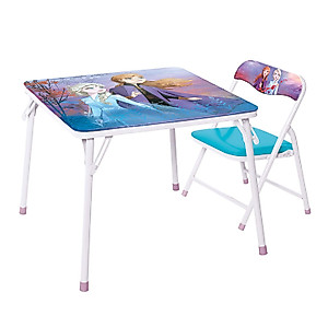 Disney Frozen Activity Table & Chair Set for Toddlers 24-48M, Includes 1 Table & 1 Chair - Sturdy Metal Construction, Table: 20"L x 20"W x 16.4"H, Chair: 12"L x 11.6"W x 17.7"H - Weight Limit: 70 lbs
