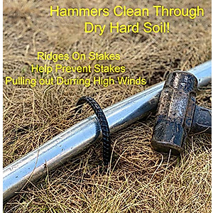 Urbalabs Nutrition 12 Inch Rebar Trampoline Stakes (6 Pack) Extra Heavy Duty Metal Steel High Wind Ground Anchors 3/8 Inch Round Chisel Point Tips Universal Size Anti Rust in Black