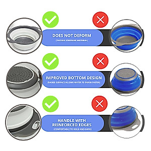 Round Silicone White Colander Collapsible – Foldable White Kitchen Strainer Small Collapsible Colander with Plastic Handles for Draining Vegetable and Fruit Silicone Kitchen Strainer for Pasta