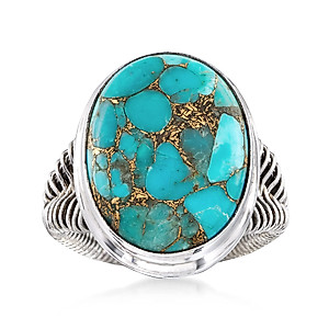 Ross-Simons Oval Turquoise Ring in Sterling Silver Wirework. Size 8