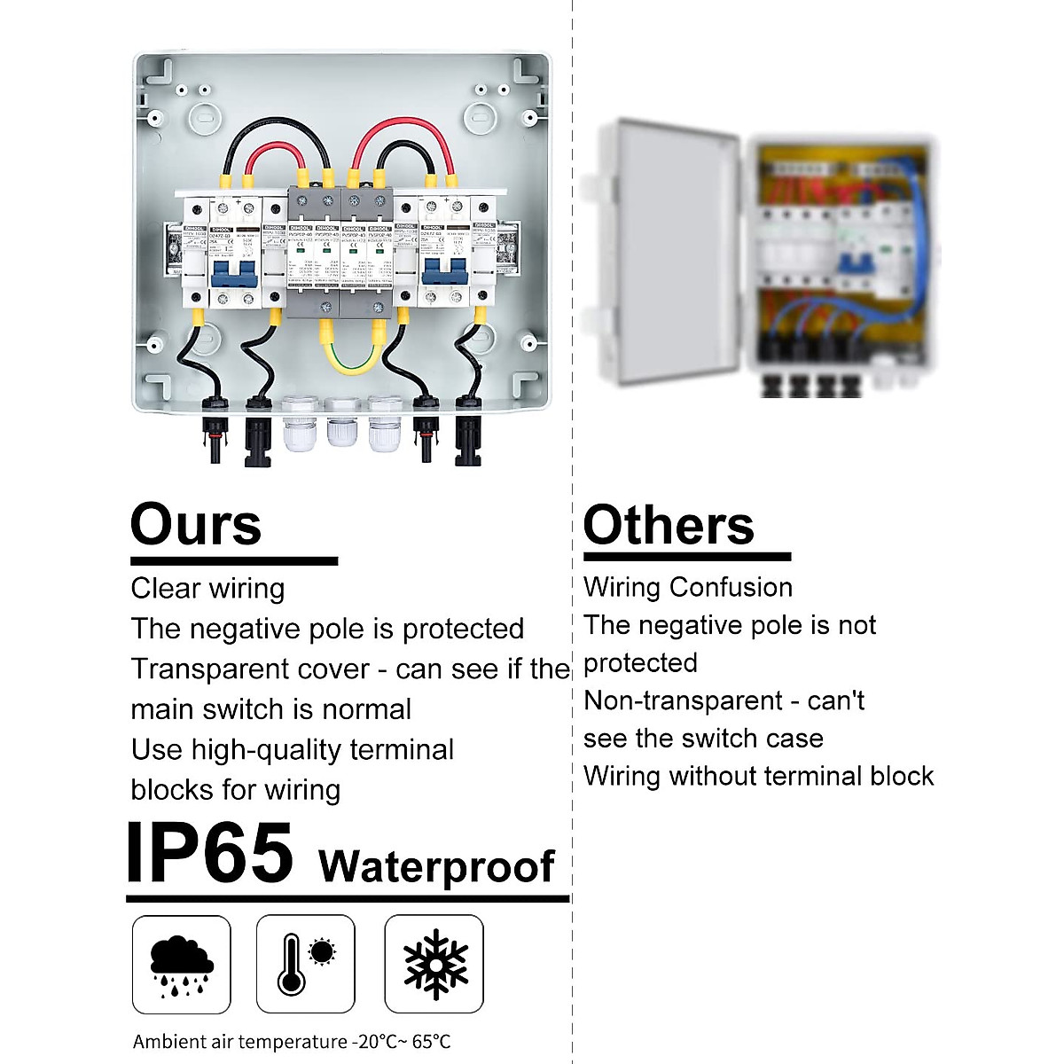 DIHOOL PV Solar Combiner Box for Solar Panels, 2 String 25 Amp IP65 Box DC500V 50A Miniature Circuit Breakers