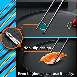 Hvanam 5 PaIrs Color 316 Stainless Steel 18/10 Reusable Chopsticks Set With Case Rainbow Multicolor Non-Slip Chopsticks Black Purple Gold Colored Blue For Dining Sushi Noodle Hot Pot,Dishwasher Safe