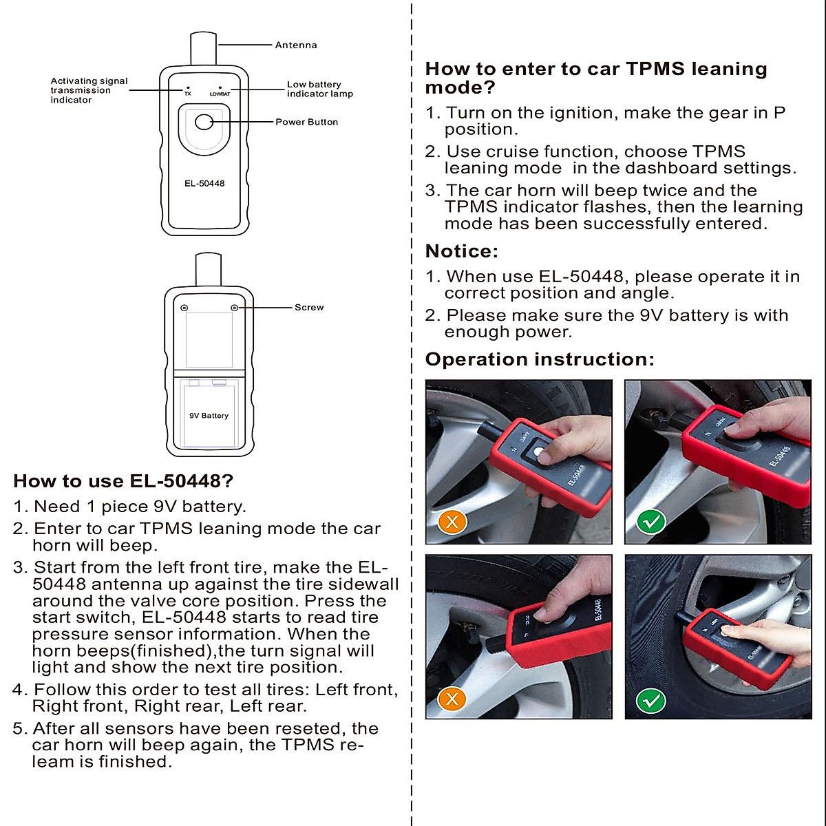 TPMS Relearn Tool for GM Tire Sensor, Automotive Tire Pressure Monitor Sensor Activation Reset Tool EL-50448 OEC T5, System Programming Training for Most GM Series Vehicles, Car Accessories.