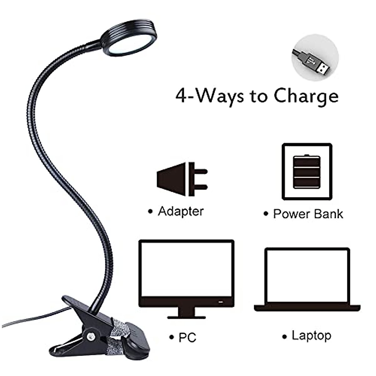 LEPOWER Clip on Light / Book Light / Reading Light with 2 Color Changeable/ Night Light Clip on for Desk, Bed Headboard and Computers (Black)
