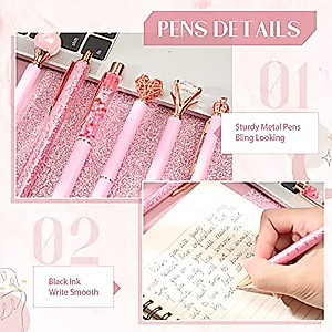 9 Pcs Ballpoint Pens Set Metal Crystal Diamond Pen Liquid Sand Glitter Pen for Journaling Black Ink Pretty Cute Pens Fancy Pens Gifts for Women Girls School Wedding Office Desk Supplies (Pink)