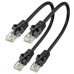 ApoJodly Cat6 Ethernet Cable 1FT 2-Pack, Short Patch Cable 1 Foot Cord (Cat 6 Cable, Internet RJ45 Cable, Network Cable) 10Gbps for Gaming, Patch Panel, Cable Management, Router, Modem