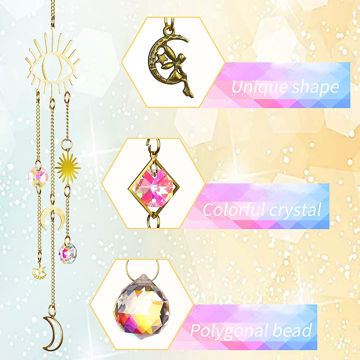 Sun Catchers Hanging Crystals 7 Pieces Suncatcher with Chain Pendant Ornament Crystal Balls for Window Home Garden Decor