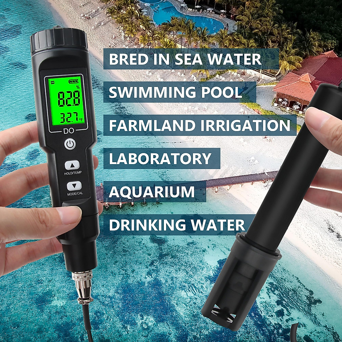 Rowyet Dissolved Oxygen Meter with ATC,Portable Dissolved Oxygen Test Kit Range 0.0-40mg/L,DO Meter with Electrode Filling Fluid,Water Test Kit for Swimming Pools,Aquarium,Fish Pond.
