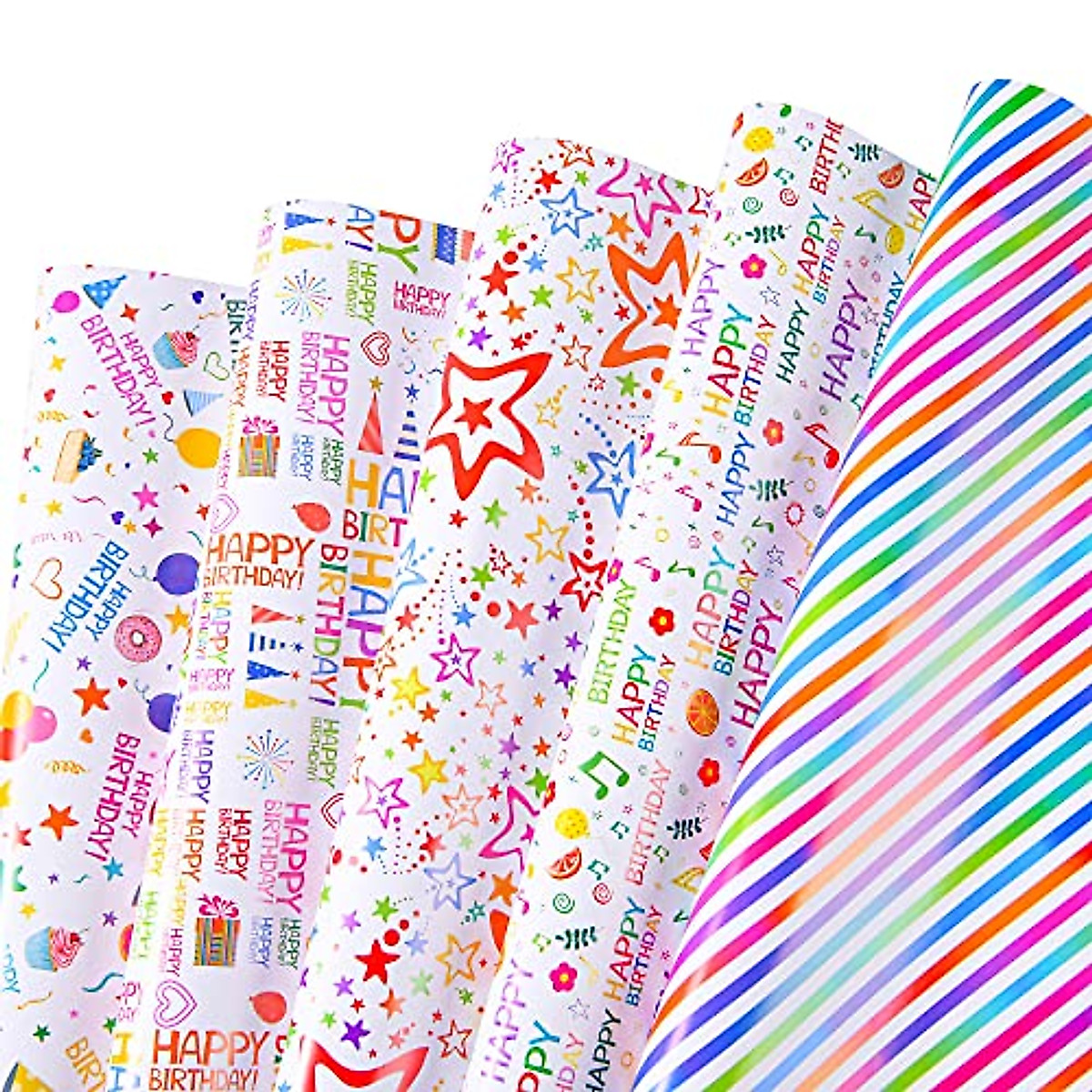 Sikiweiter Birthday Wrapping Paper Sheet - 10 Sheets Folded Flat Gift Wrapping Paper for Boys Girls Men Women - 19.7 x 27.6 Inches Per Sheet