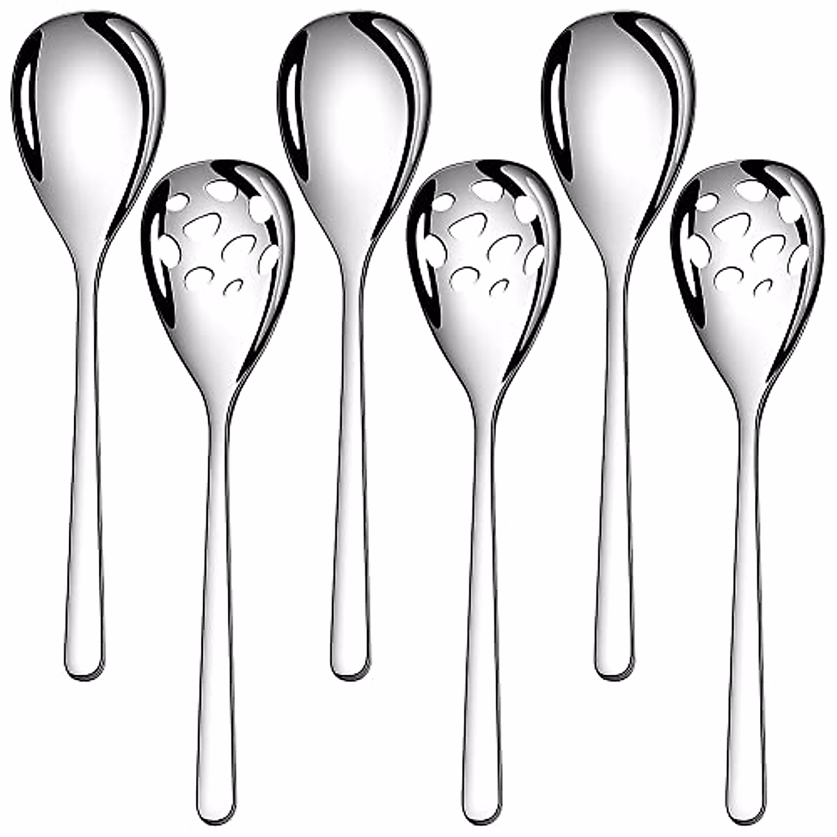 AYFDISHS Serving Spoons 6 Pieces,9.4 Inch Silver Serving Spoon Set Stainless Steel Serving Spoons,Include 3 Serving Table Spoons,3 Slotted Serving Spoons,Serving Utensils Set for Parties Buffet Banque