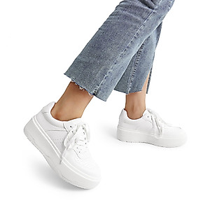 DREAM PAIRS Women Fashion Sneakers Platform Chunky Tennis Walking Lace-Up Comfortable Walking Shoes,SDFN2375W White Size 7.5