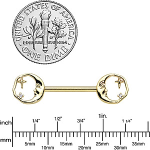 Body Candy 14G Womens Nipplerings Piercing PVD Steel 2Pc Face Crescent Moon Nipple Ring Set 9/16"