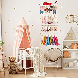 Samilcsp Bow Holder for Girls Hair Bows, Large Capacity Headband Organizer with a Storage Bag, Headband Hair Accessories Organizer Storage Display for Nursery Toddler Girls Room, Door, Closet, Wall