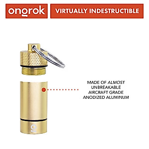 ONGROK Premium Mini Storage Tube, Keychain, Pocket-Sized, Airtight, Aluminum Metal Holder and Case (Gold)