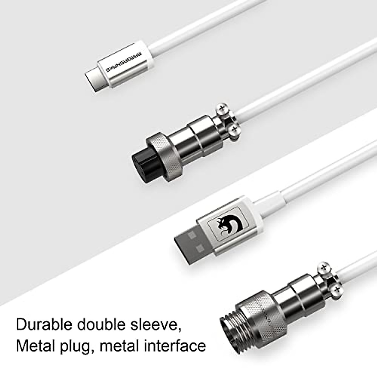 ZIYOU LANG C01 Custom Coiled USB C to A Cable with Detachable Double Sleeved Spiral Cable Extendable Spring Line Metal Aviator for Playstation Xbox Keyboard Mouse USB Flash Drive Printer(White)