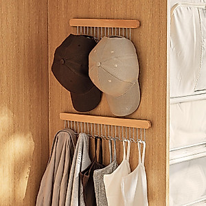 Pull Out Belt Rack for Closet, Sliding Hooks Hanger Rack for Bras Ties Tank Top Scarf Jewelry, Space Saving Organizr for Wardrobe Cabinet, Left Side 8 Hooks Rail, 2 Pcs