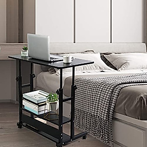 Computer Desk Home Office Desk Standing Adjustable Laptop Storage Desk for Bedroom Modern Workstation Portable Study Table with Wheels (Black)