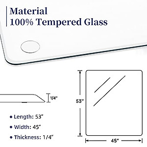 FARUIFETT 45" x 53" Office Chair Mat for Carpet, Heavy Duty Tempered Glass Chair Mats for Hardwood Floors, Computer Desk, Effortless Rolling, Easy Clean, Not Prone to Scratches